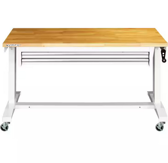 Husky 52 in. W x 24 in. D Steel 2-Drawer Adjustable Height Solid Wood ...