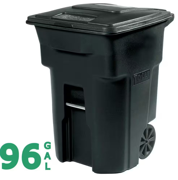 Toter 96 Gallon Black Rolling Outdoor Garbage/Trash Can with Wheels and ...