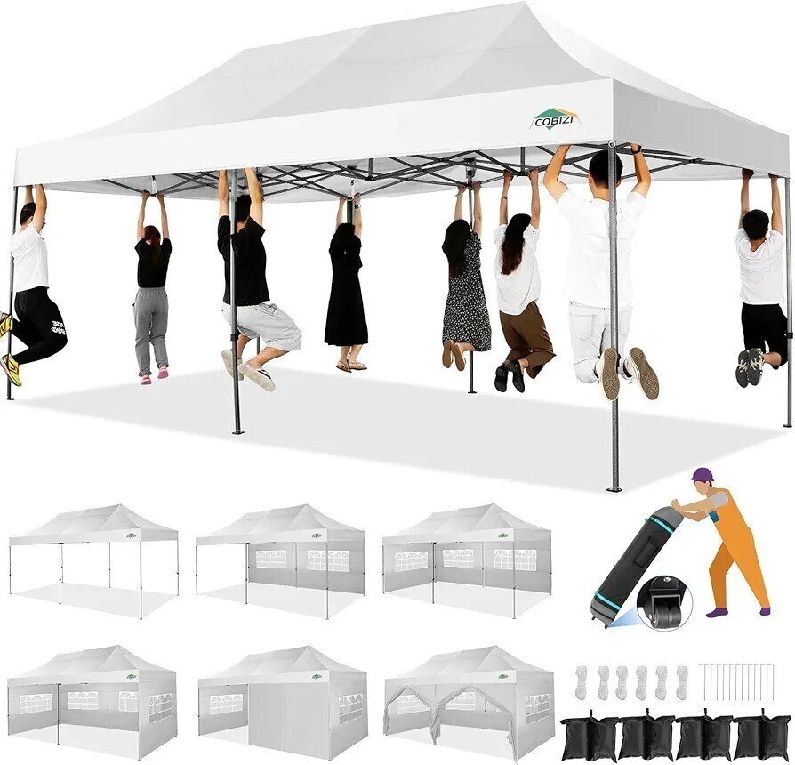 COBIZI 10' x 20' Heavy Duty Pop up Canopy Tent with 6 sidewalls Easy Up ...