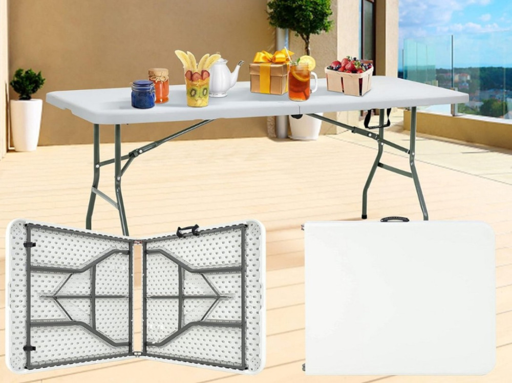 Haiput Wam 6 Foot Folding Table with Handle and Steel Legs, Indoor ...