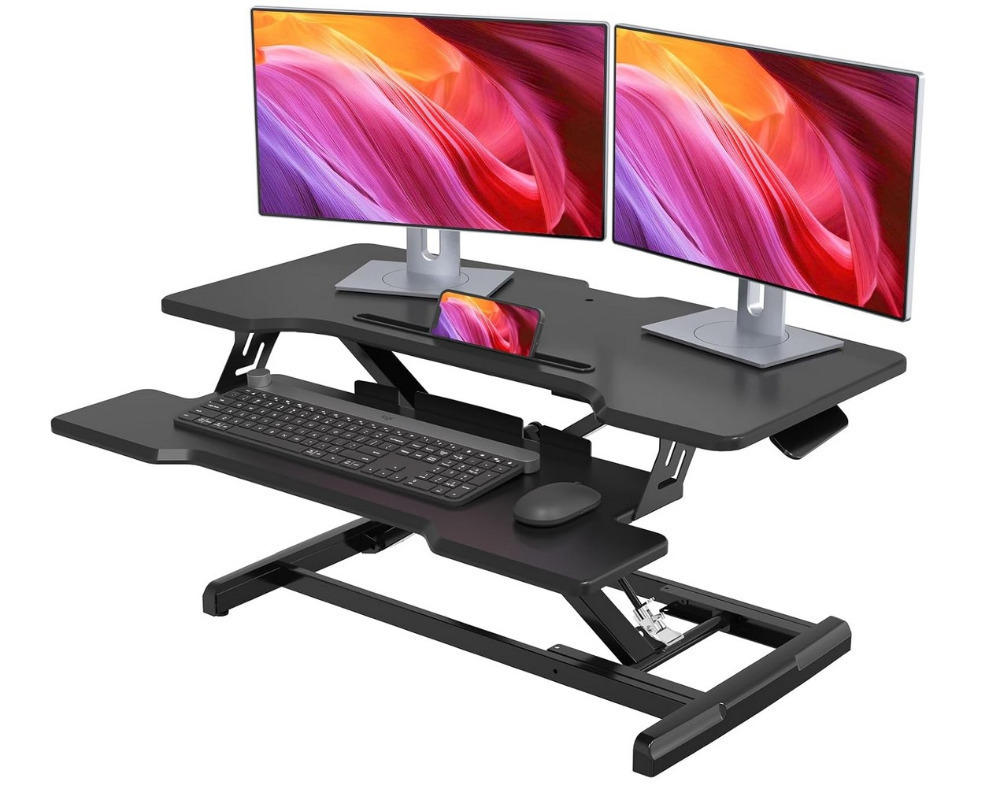 JYLH JOYSEEKER Standing Desk Converter 32 inch, Height Adjustable Sit Stand Desk Riser, Quick ...