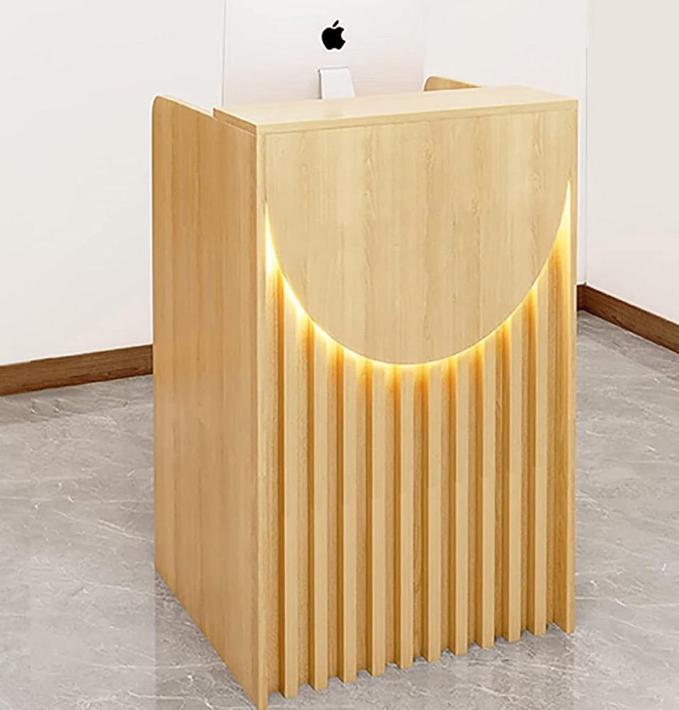 SUZEPER Small Reception Desk, Creative Grille Wood L-Shap Cashier ...