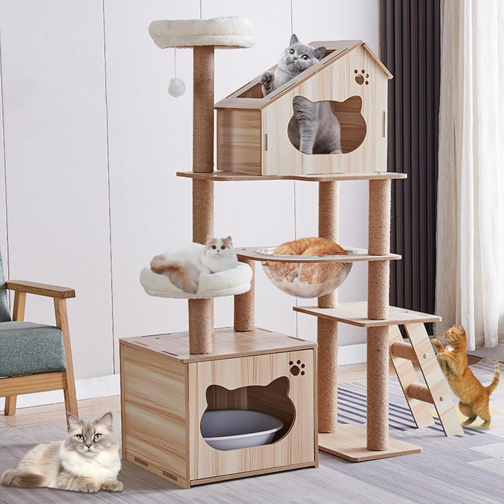 Oceskyha Modern Cat Tree Tower, Cat Tower Sisal-Covered Scratching ...
