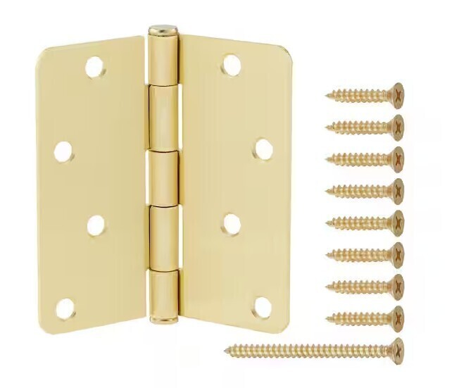 Everbilt 4 in. x 1/4 in. Radius Satin Brass Squeak-Free Door Hinge ...