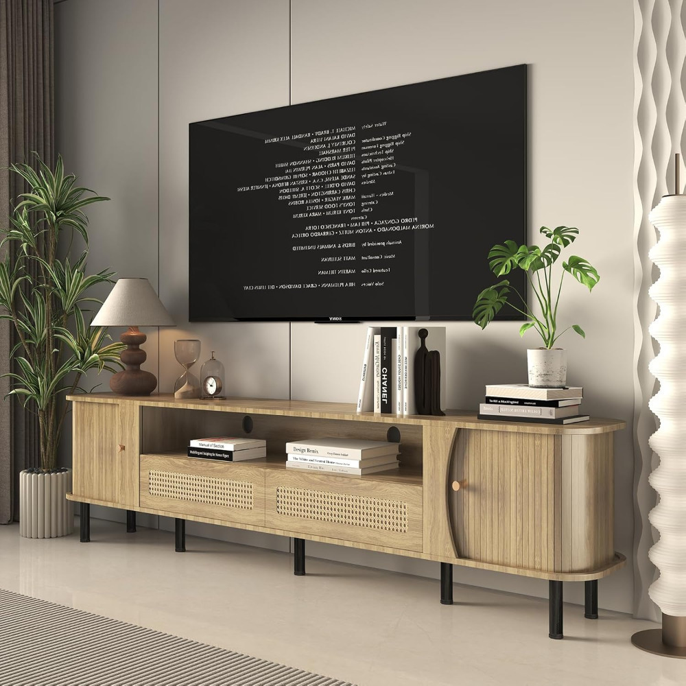 Exqual Fluted TV Stand - Modern Wooden Freestanding Entertainment ...