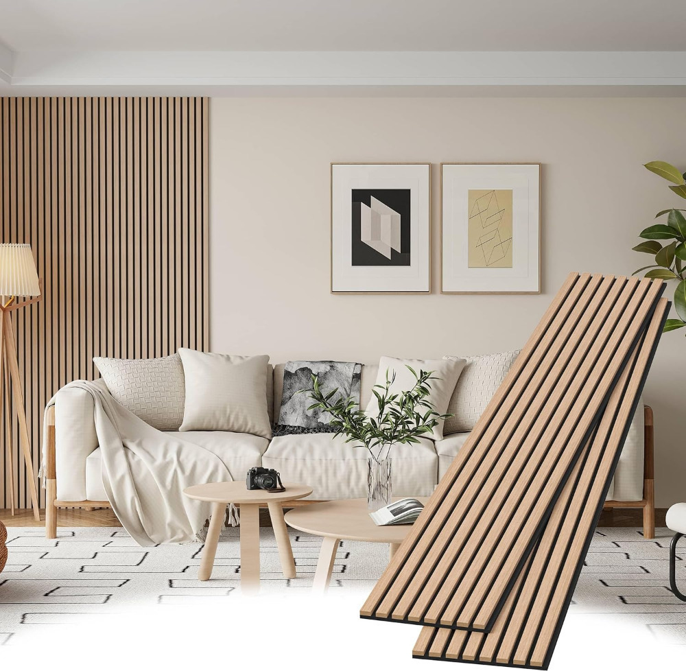 Pohare Wood Slat Wall Panels, 2 Pack Accent Decorative Acoustic Wood ...