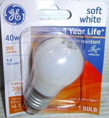 GE 40 Watt 415 Lumens Soft White Ceiling Fan Incan Bulb New In Box