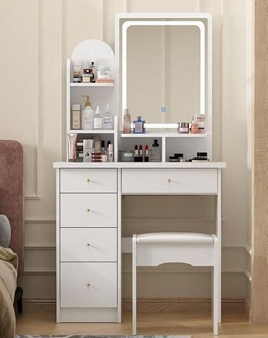 Fufu & Gaga 5-Drawers White Wood Dresser Makeup Vanity Sets Dressing ...